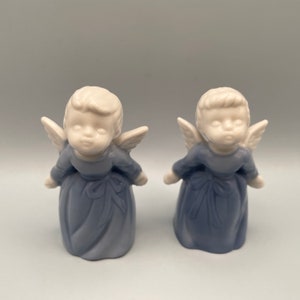 Vintage Blue and White Lefton Porcelain Kissing Angels - Etsy