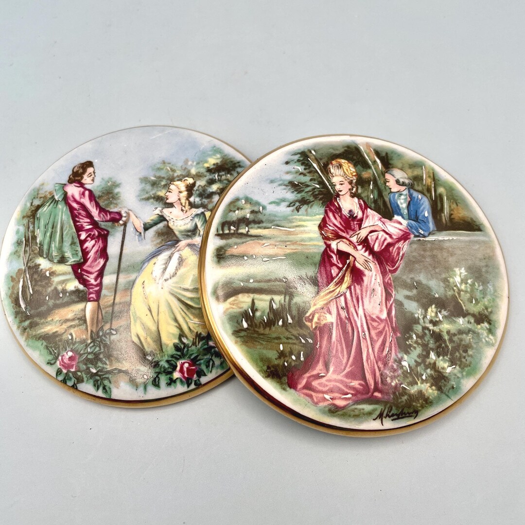 Mid Century Hand Painted Porcelain Disks With 24K Rims - Etsy