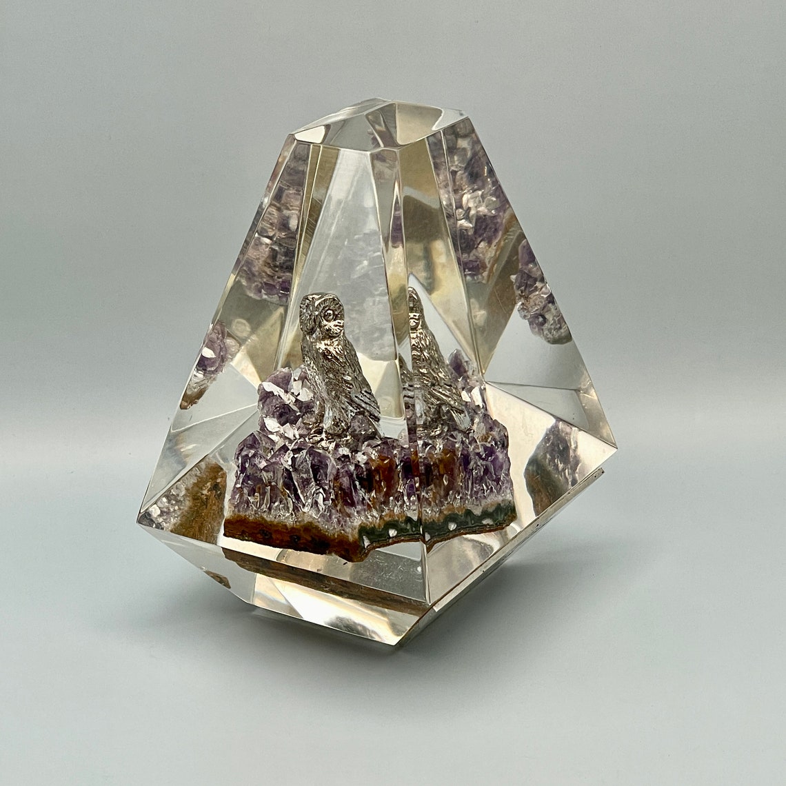 Amethyst Geode With Owl in Acrylic Prism Award - Etsy