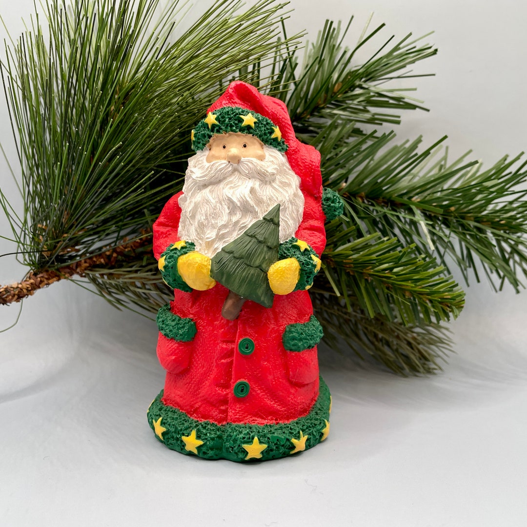 Vintage Resin Father Christmas Figure, Santa Holding Tree Holiday ...
