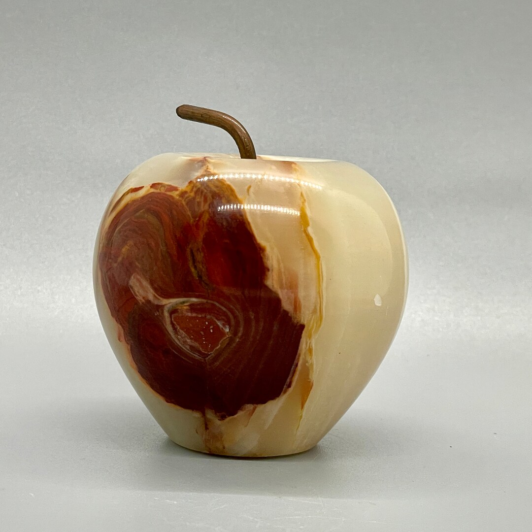 Vintage Polished Stone Apple Paperweight, Carved Alabaster Fruit ...