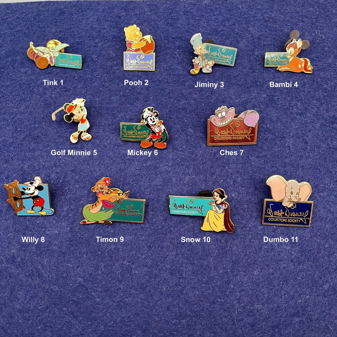 Vintage Walt Disney Collectors Society Push Back Pins, Sold Separately ...