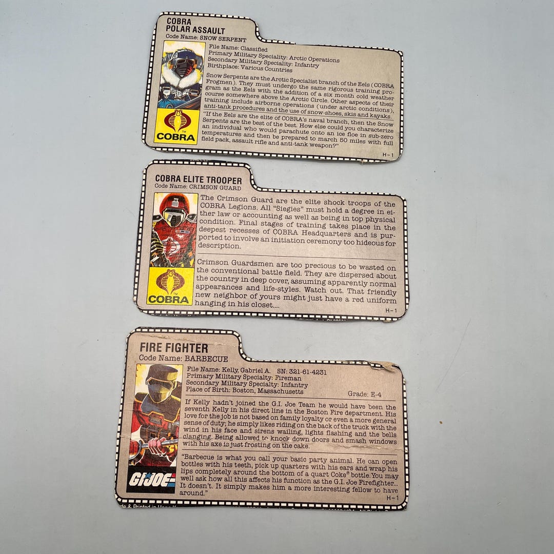 1985 GI Joe and Cobra Action Figure File Cards - Etsy