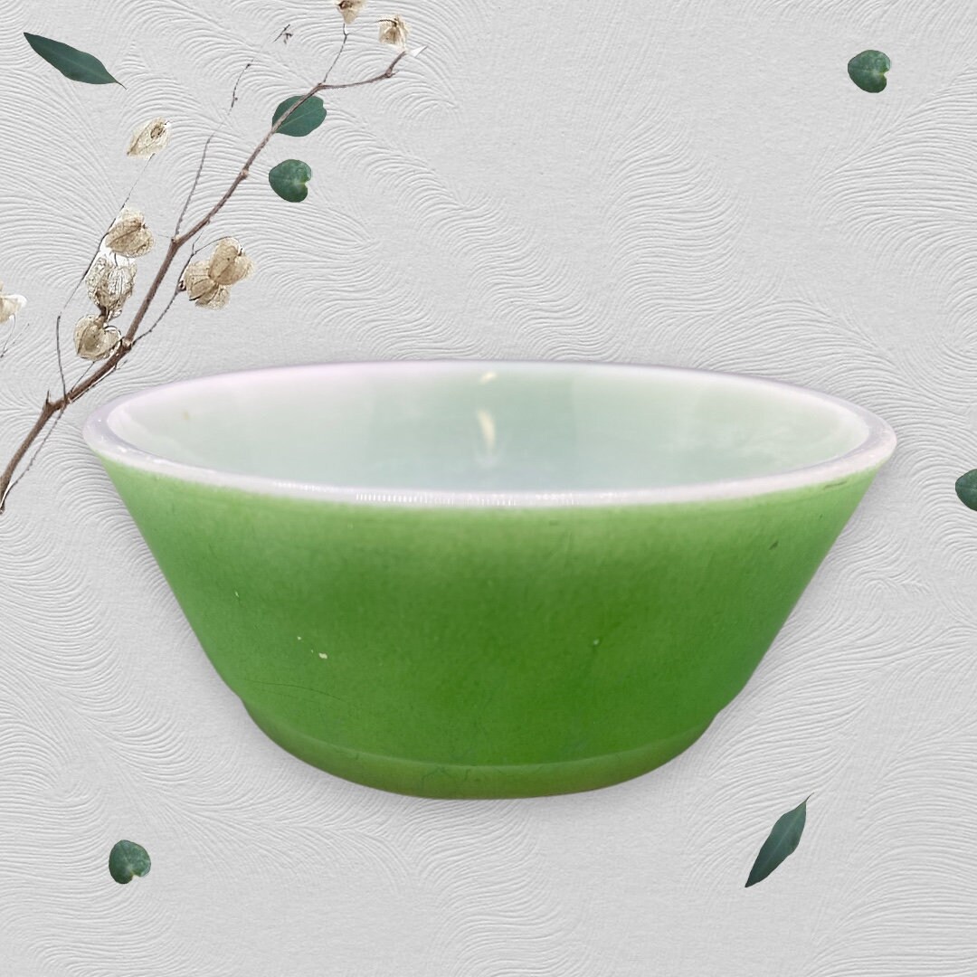 Vintage Ovenproof Anchor Hocking Bowl, Green Painted Milk Glass Cereal ...