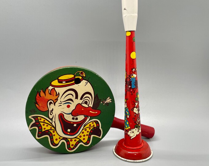 Vintage Tin Litho Clown Rattle and Horn - Etsy