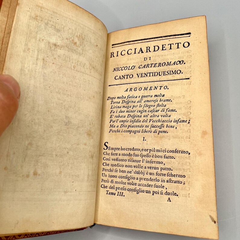 Antique Italian Poetry Book: by Niccolo Forteguerri With Certificate of ...