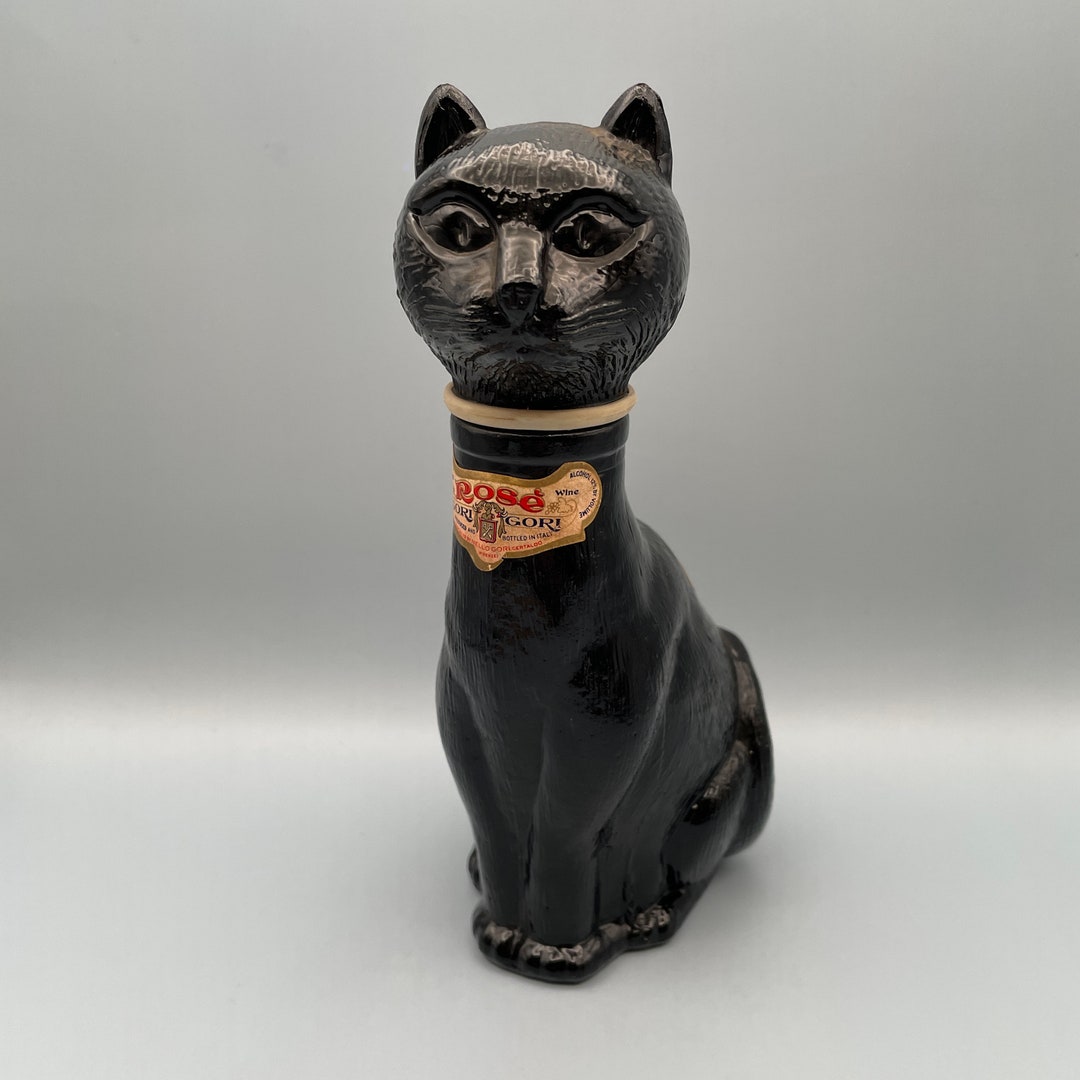 Vintage Nello Gori Rose Black Glass Cat Decanter Bottle - Etsy