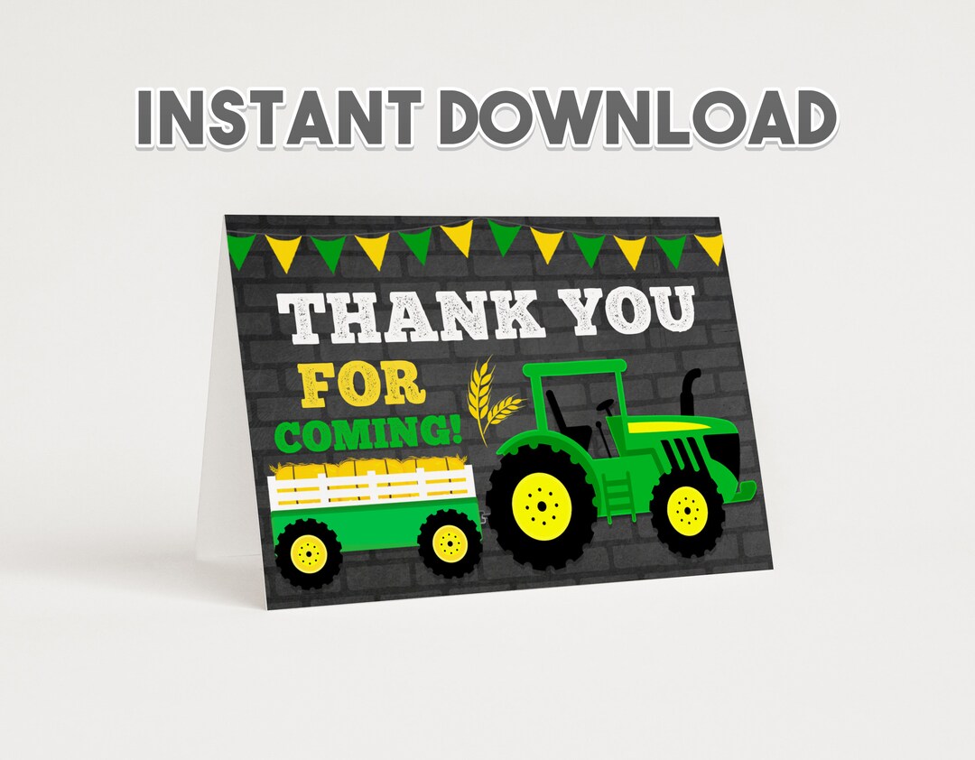 Tractor Thank You Card Instant Download Farm Hayride Theme Kids Party ...