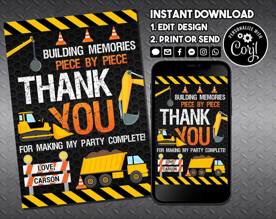 EDITABLE Construction Road Work Trucks Party Theme Matching - Etsy