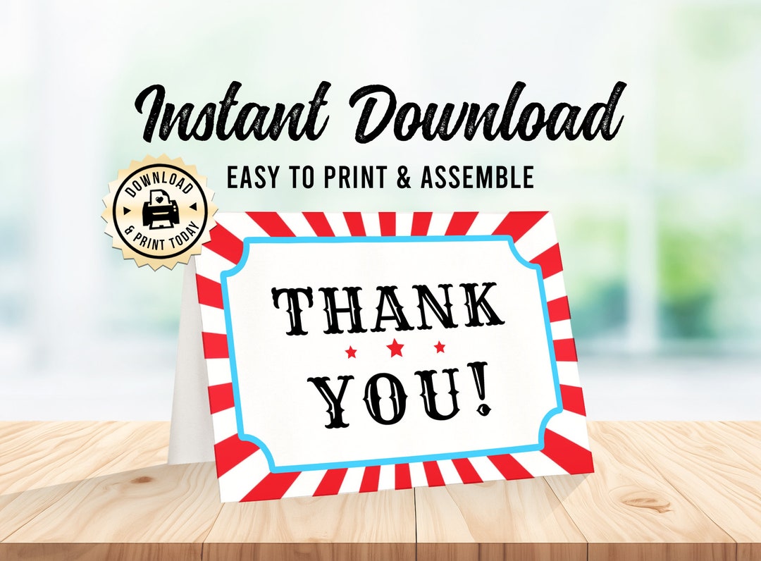 Carnival Thank You Card Circus Big Top Editable Kids Birthday Party ...