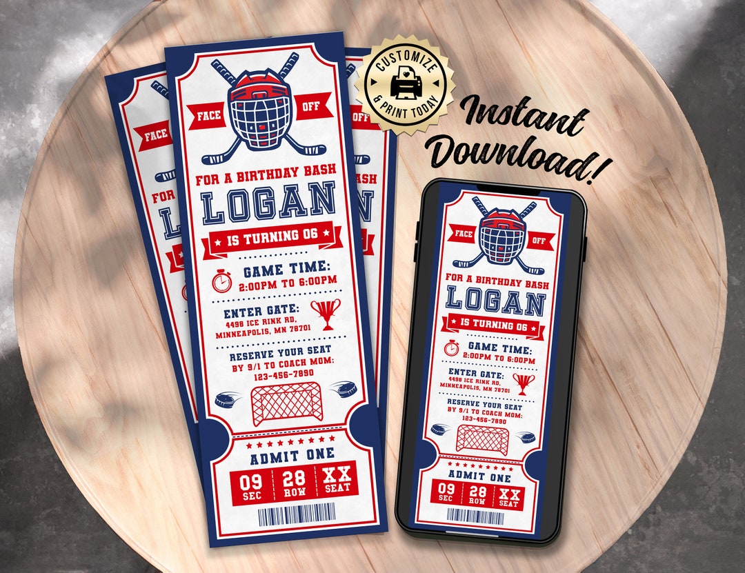 Hockey Game Ticket Birthday Invitation | Editable Face off Tournament ...
