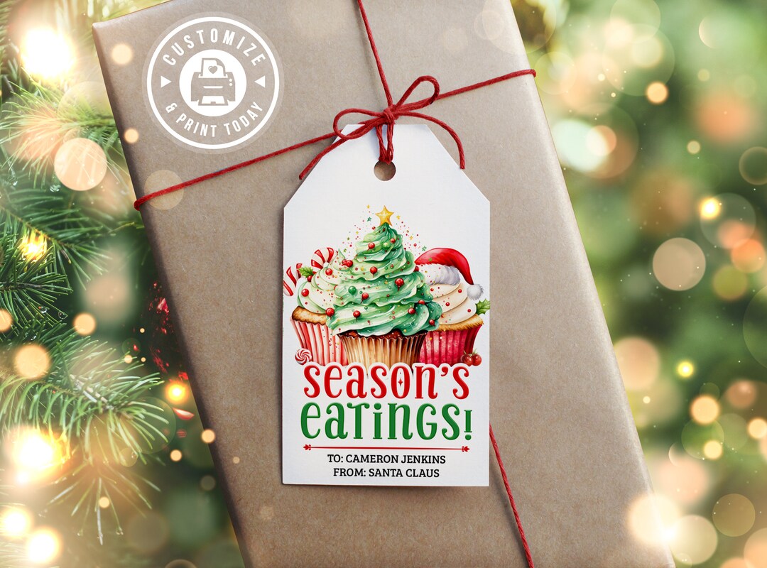 Season's Eatings Christmas Gift Tag | Funny Cookie Exchange Editable ...