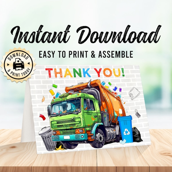 Printable Garbage Truck Thank You Card - Etsy