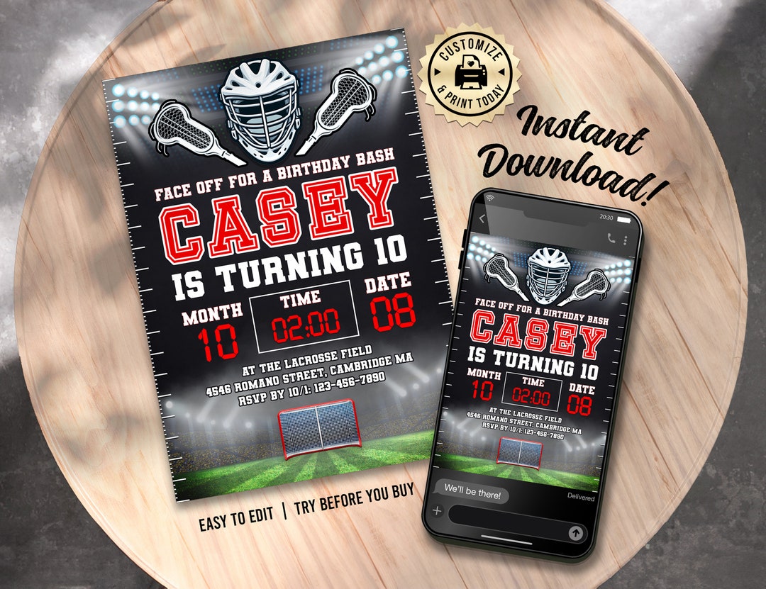 Lacrosse Birthday Invitation | Editable LAX Sports Game Kids Birthday ...