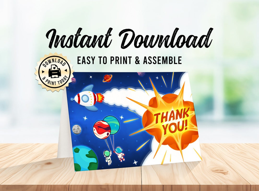 Astronaut Thank You Card Instant Download Outer Space Plants Birthday ...