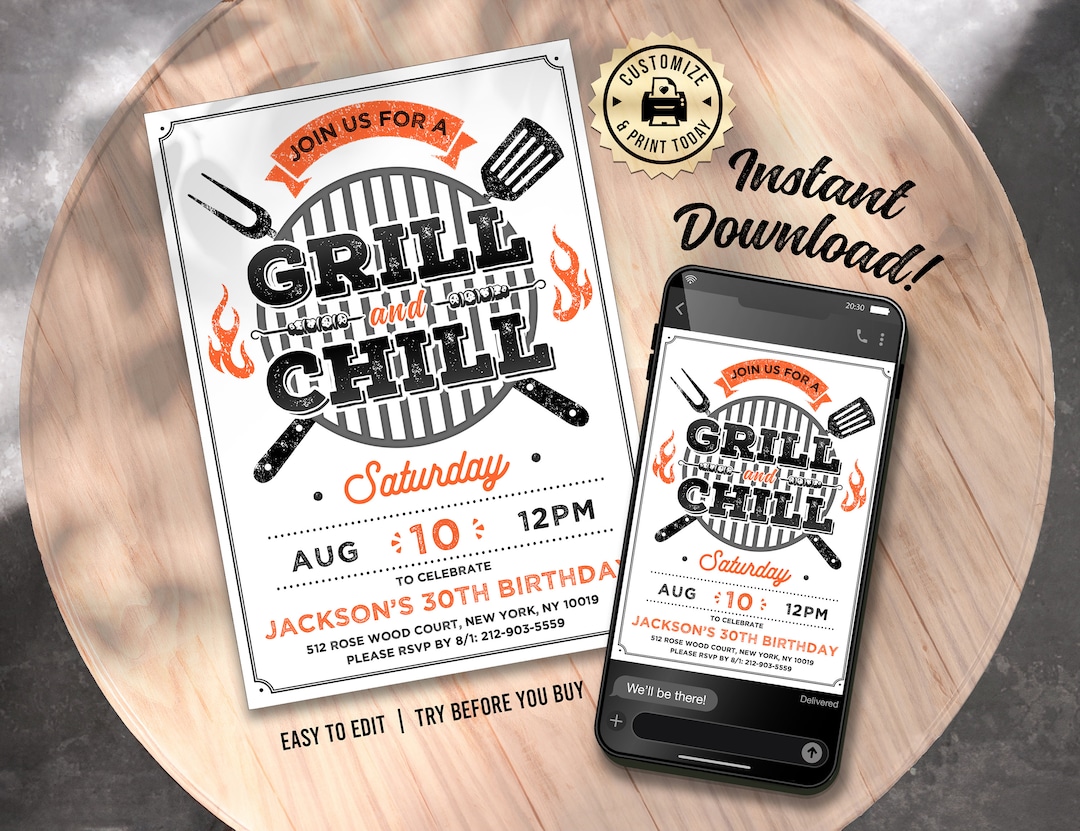 BBQ Birthday Invitation | Editable Grill and Chill Backyard Cookout ...