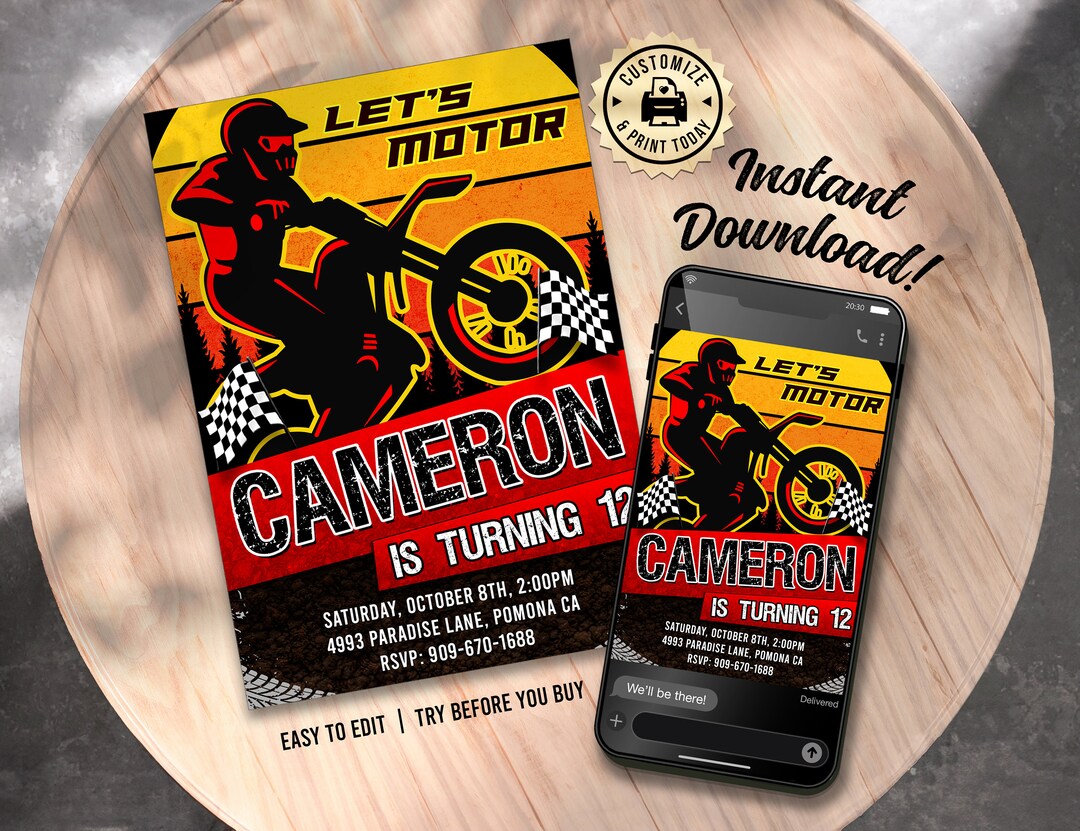 EDITABLE BMX Let's Motor Motocross Dirt Bike Ride Race Theme Kids Boys ...