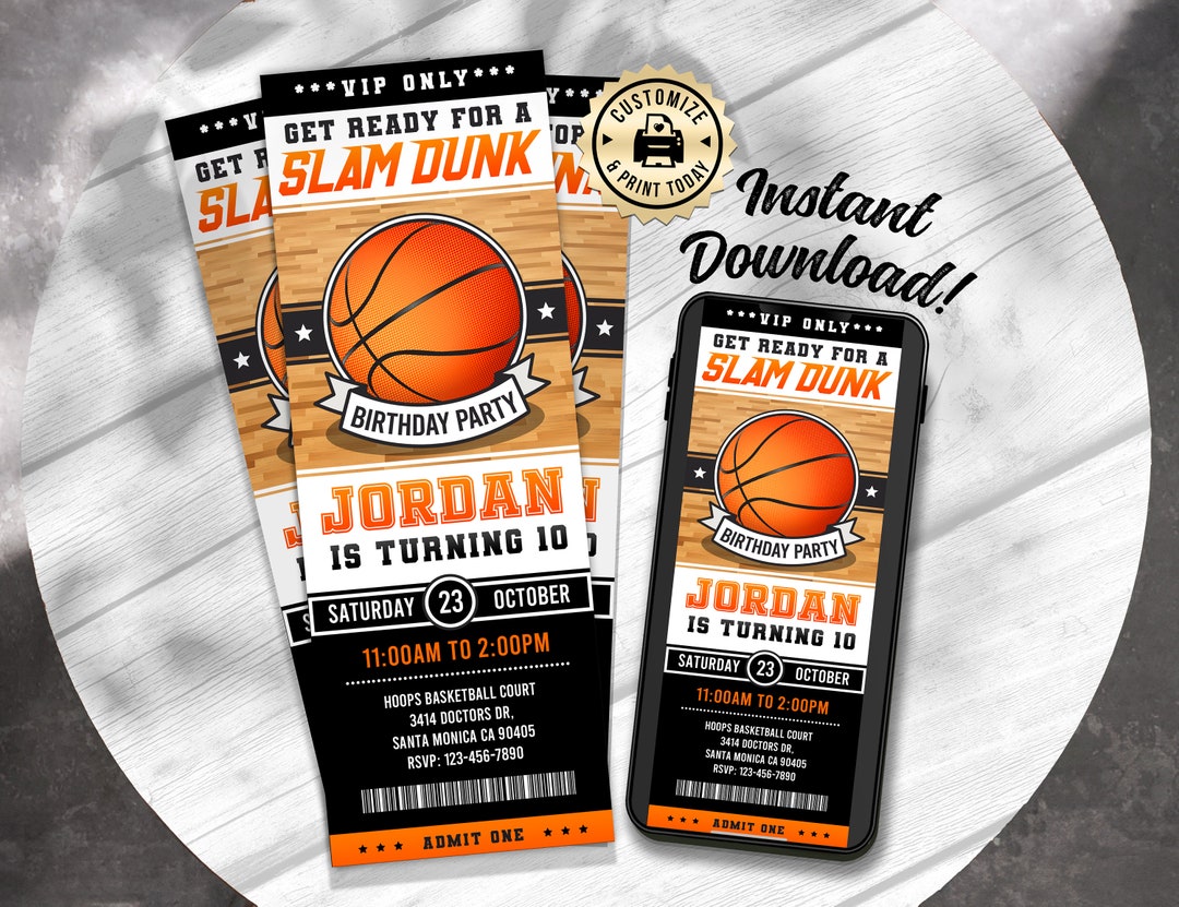 EDITABLE Basketball Game Time Sports Tournament All Star Athlete Ticket ...