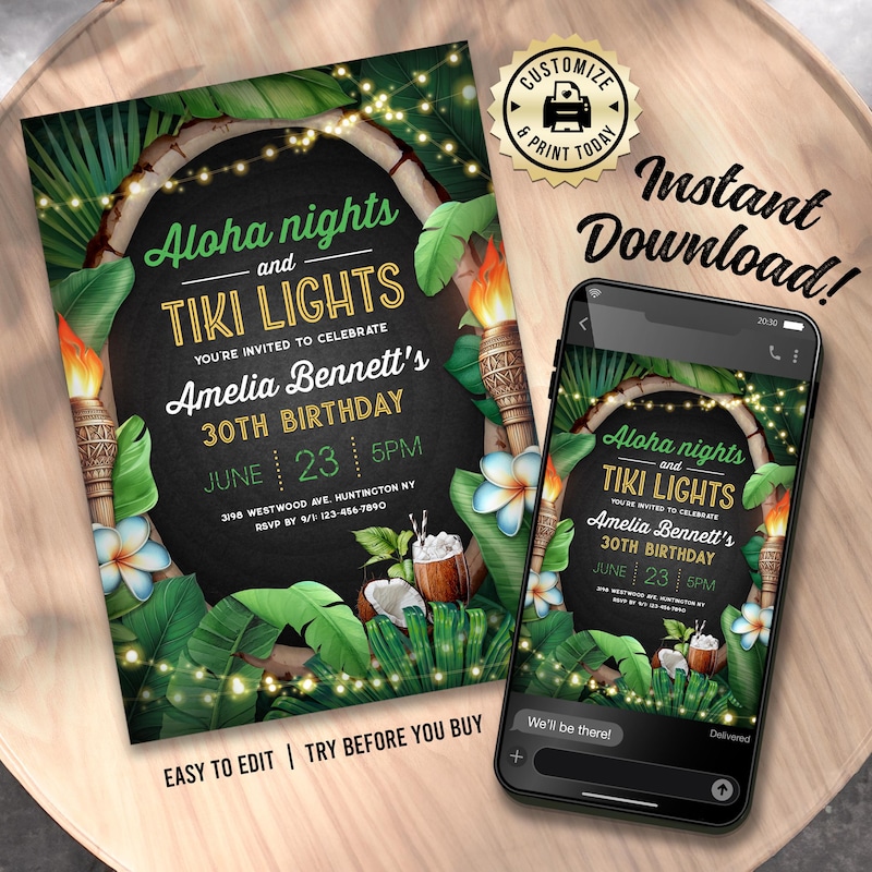 Tiki Invitations - Etsy