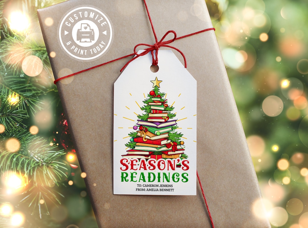 Season's Readings Christmas Gift Tag | Book Worm Library Pun Holiday ...