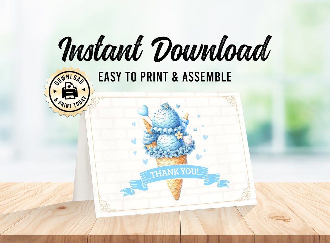 Ice Cream Thank You Card Instant Download Here's the Scoop Boy Baby ...