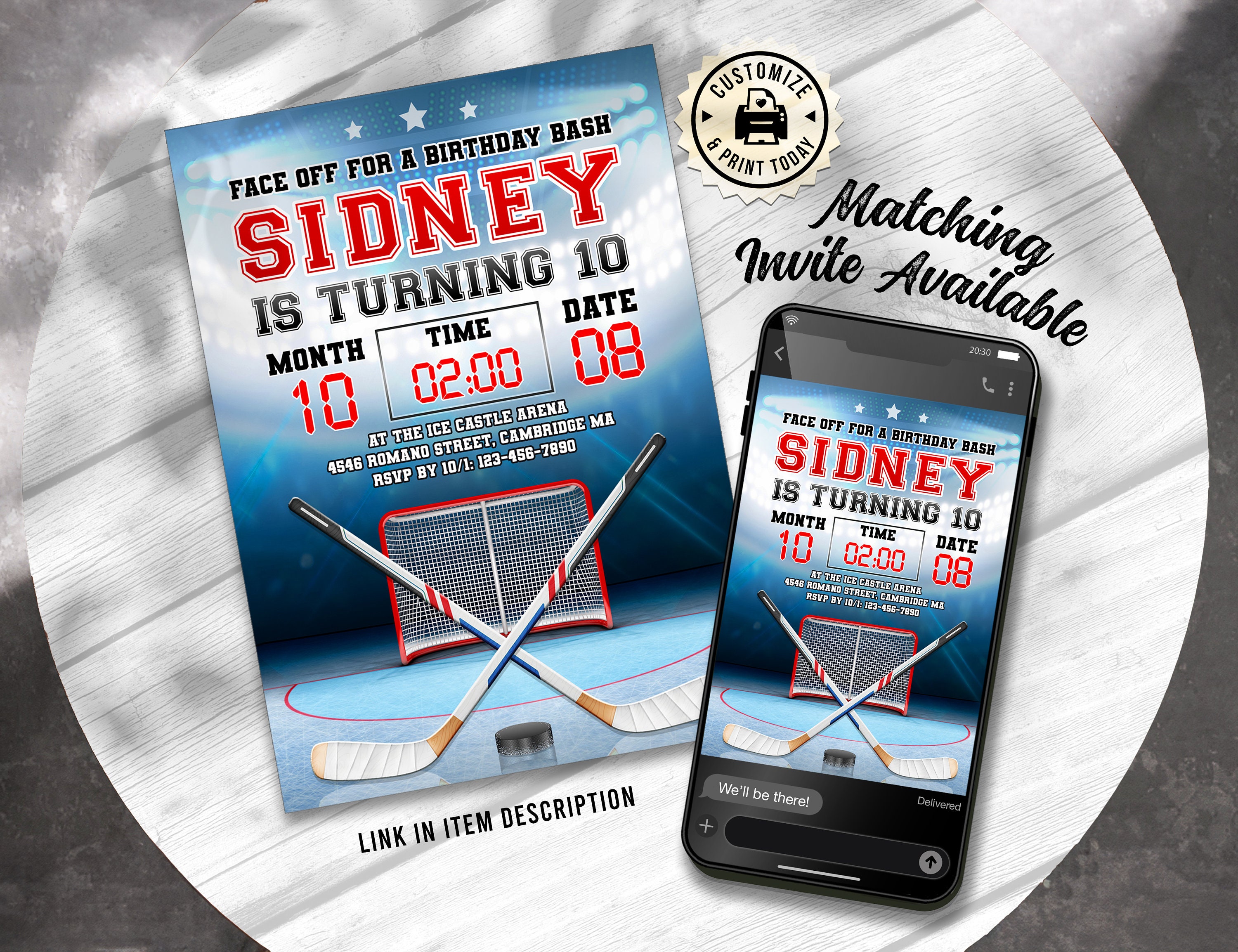 Ice Hockey Birthday Photo Invitation | Editable Face off Kids Sports ...