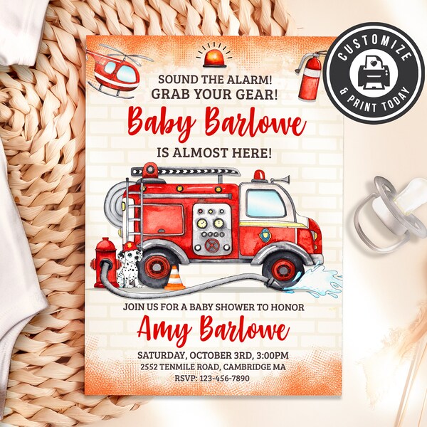 Fire Truck Baby Shower Invitation - Etsy