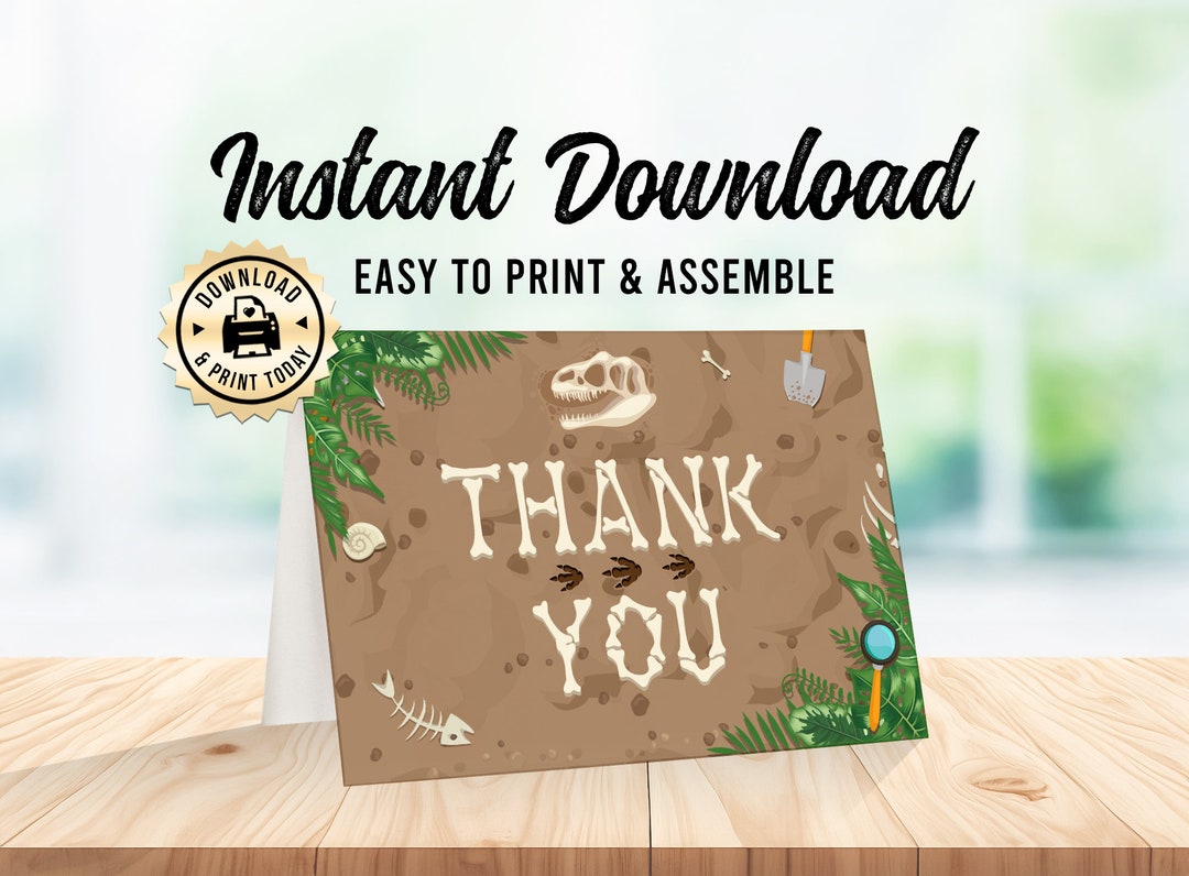 Dino Dig Thank You Card | Dinosaur Fossil Archaeology Birthday Party ...