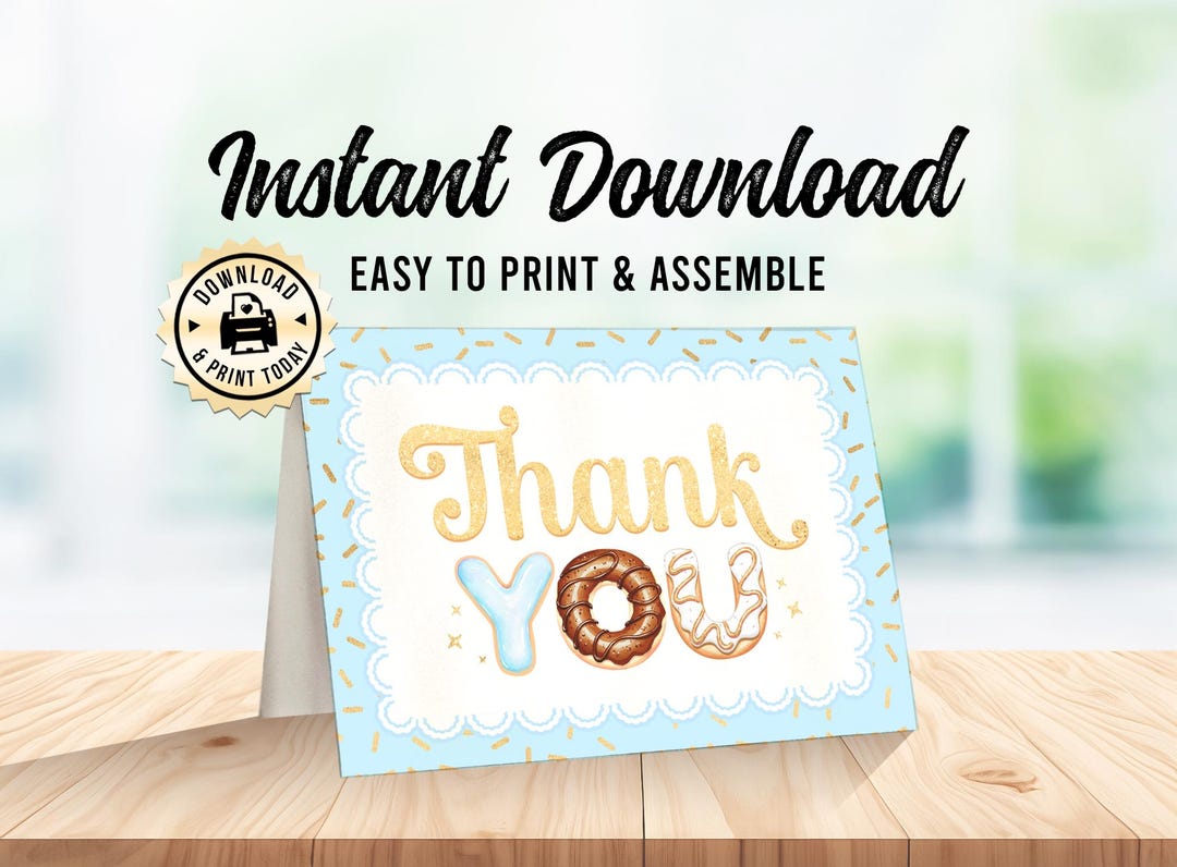 Donut Thank You Card | Dessert Theme Birthday Party or Baby Shower ...