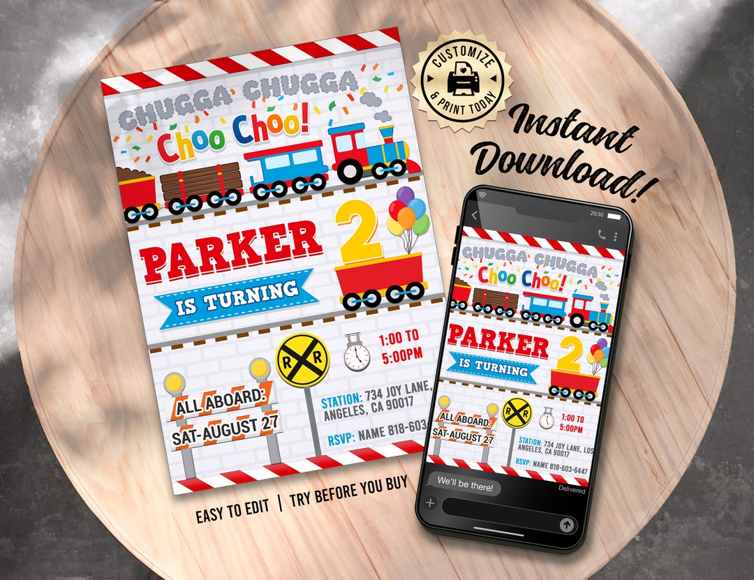 EDITABLE Train Railroad Railway Station Chugga Chugga Choo Choo All ...