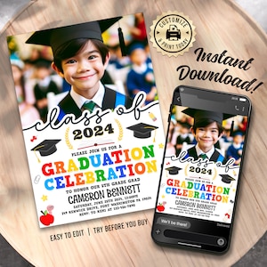 EDITABLE Class of 2024 Congrats Grad Moving up Ceremony Kids Child ...