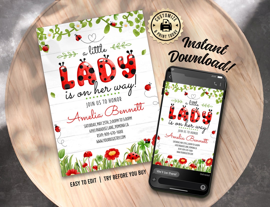 Ladybug Baby Shower Invitation | Editable Baby Girl Sprinkle Invite ...