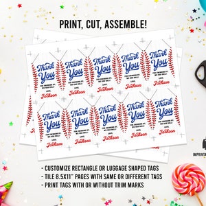 Baseball Thank You Tag | Editable Sports Game Home Run Kids Birthday ...