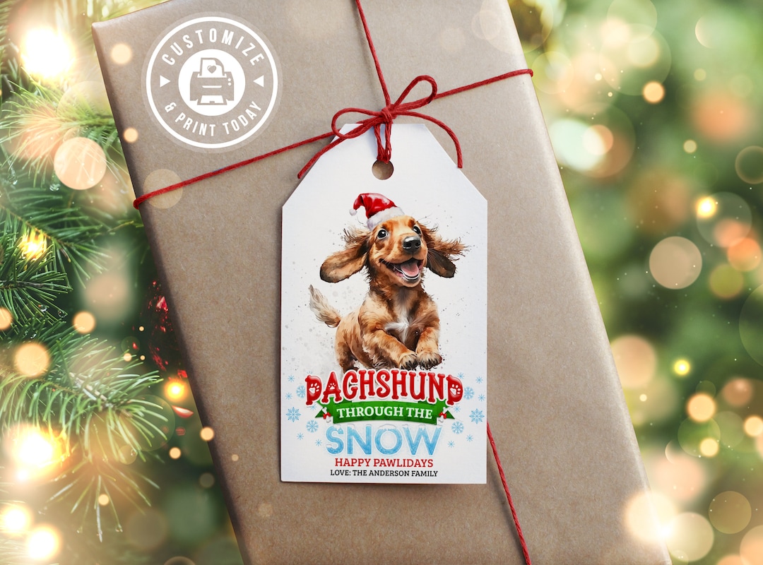 Dachshund Christmas Gift Tag | Dog Breed Happy Pawlidays Editable ...