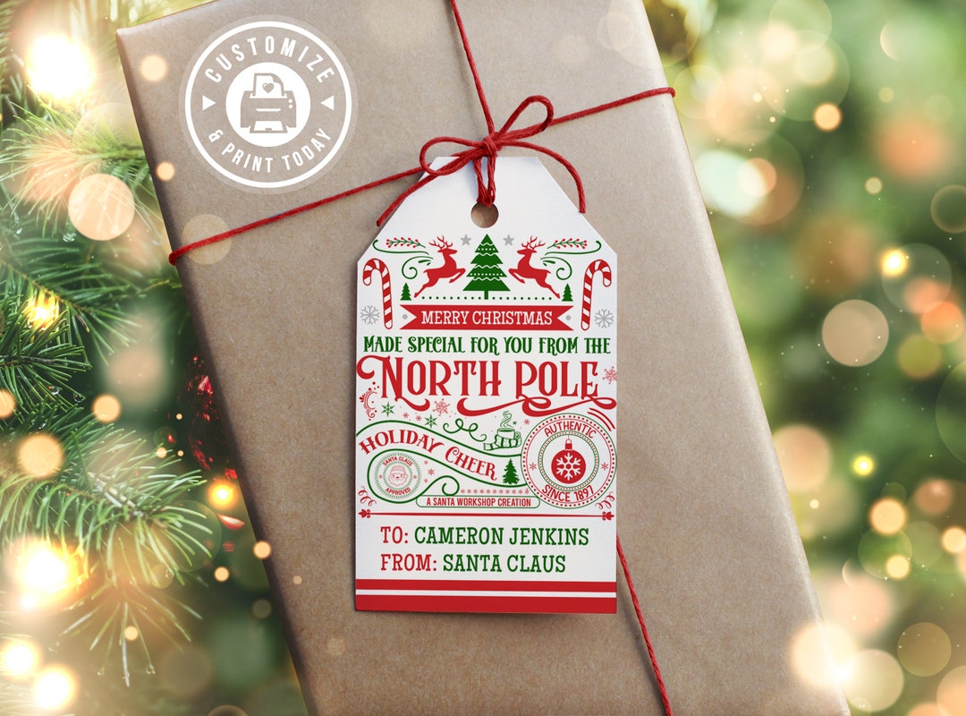 North Pole Christmas Gift Tag | Editable Kids Christmas Present Holiday ...