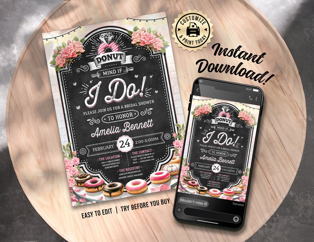 Donut Bridal Shower Invitation | Editable Bridal, Couples, or Wedding ...