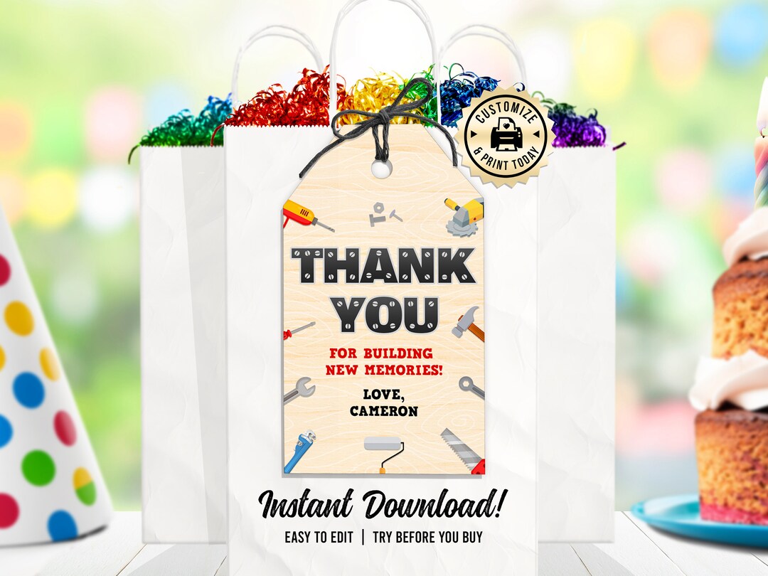 Builder Construction Thank You Tag | Editable Road Work Trucks Kids ...