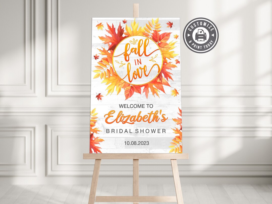 EDITABLE Fall Season Autumn Leaves Wreath Bridal Shower Party Decor ...