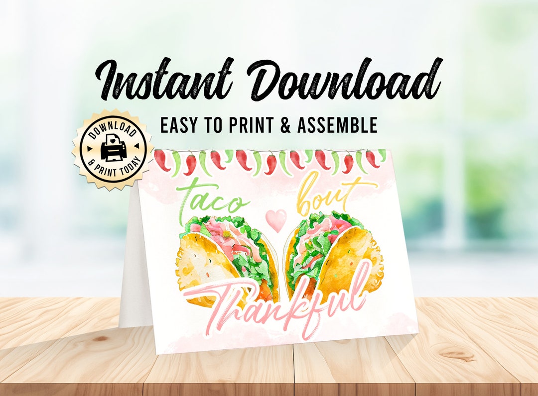 Taco Thank You Card | Instant Download Fiesta Mexican Food Party Favor ...