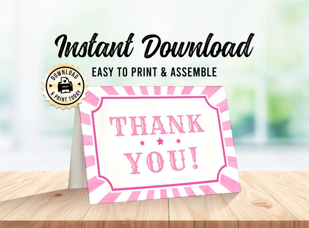 Carnival Thank You Card | Pink Circus Birthday Baby Shower Folded Blank ...