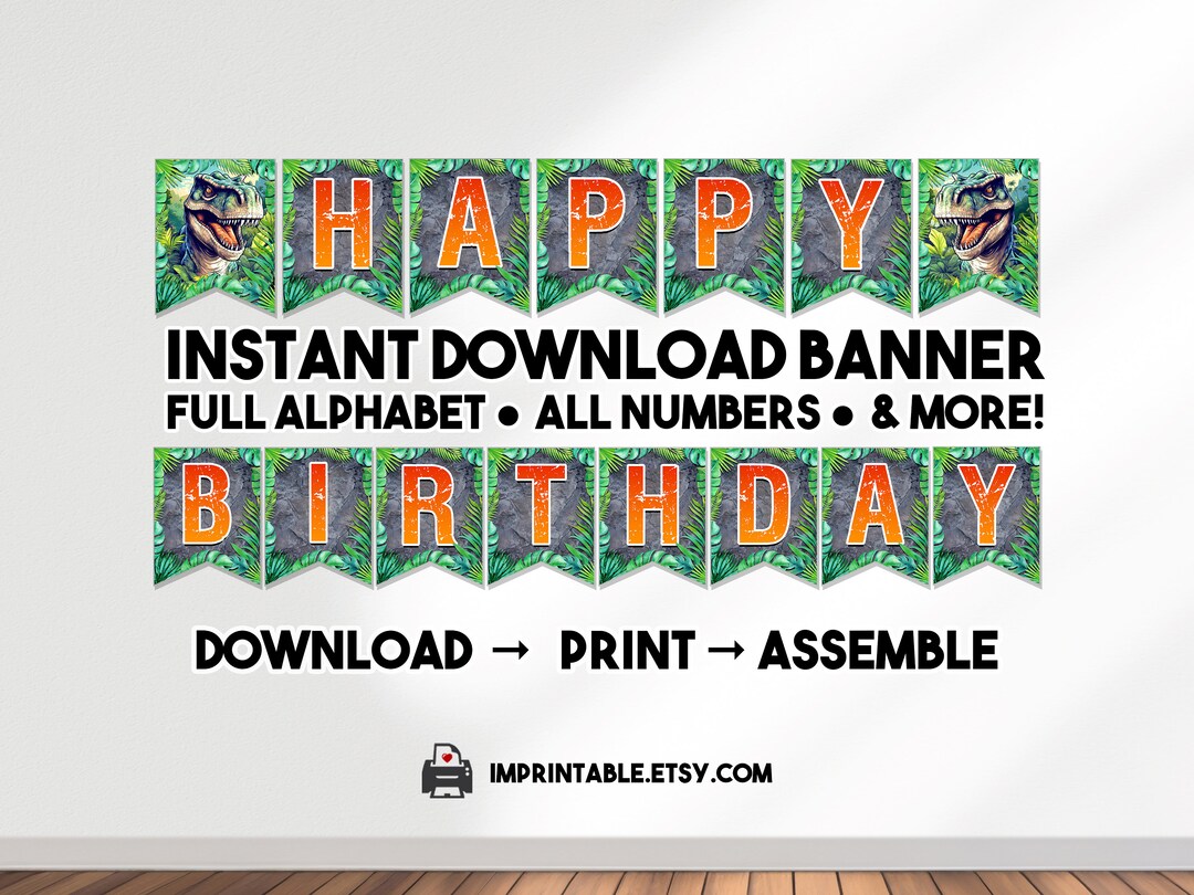 Dinosaur Party Banner | Instant Download Custom Kids Jurassic Birthday ...