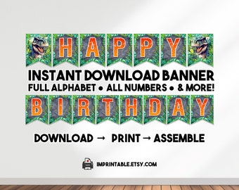 Printable Dinosaur Party Banner Alphabet Letters - Etsy