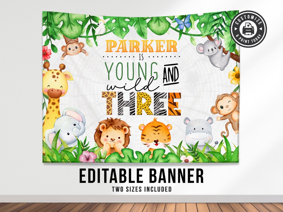 EDITABLE Young Wild and Three Safari Jungle Animals Theme Third ...