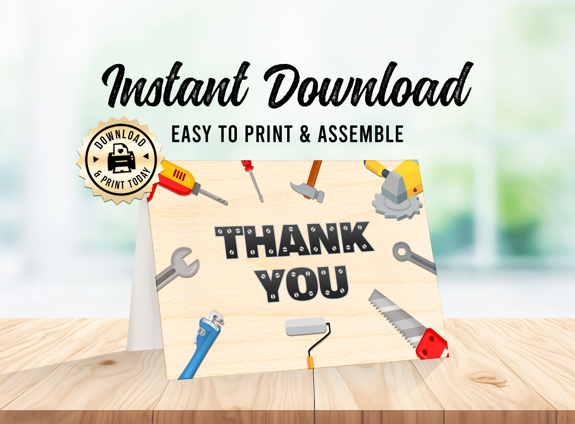 Builder Construction Tools Thank You Card | Engineer Carpentry Theme ...