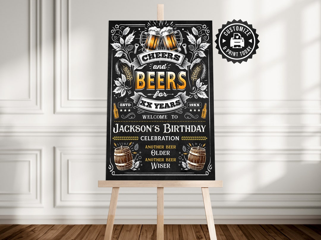 EDITABLE Cheers and Beers Vintage Brewery Garden Retro Milestone ...