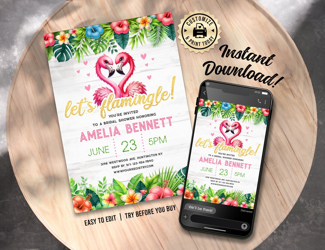 EDITABLE Let's Flamingle Bridal Couples Shower Engagement Wedding Party ...