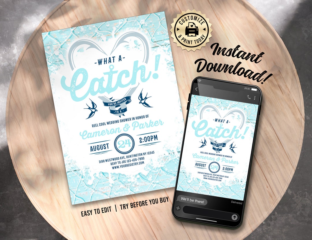 EDITABLE What A Catch Nautical Bridal Couples Shower Reel Excited ...
