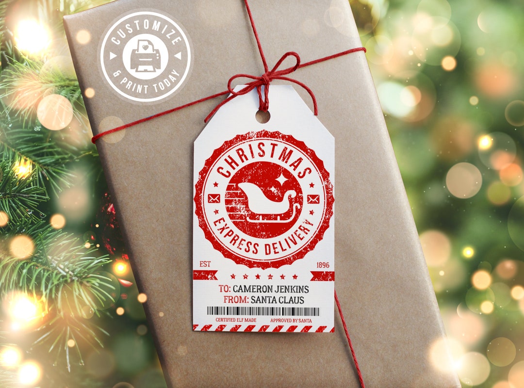 North Pole Christmas Gift Tag | Air Mail Express Delivery Stamp ...