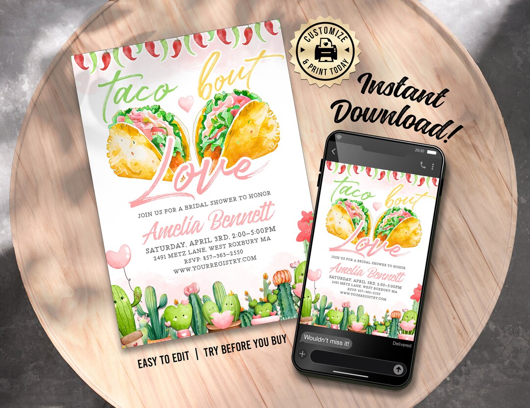 Fiesta Bridal Shower Invitation | Editable Taco Bout Love Couples ...