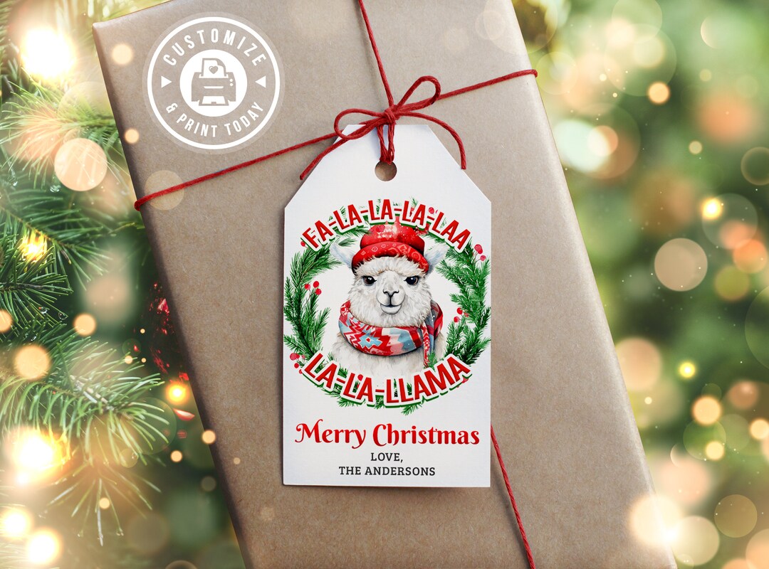 Llama Christmas Gift Tag | Editable Holiday Party Farm Animal Favor Tag ...